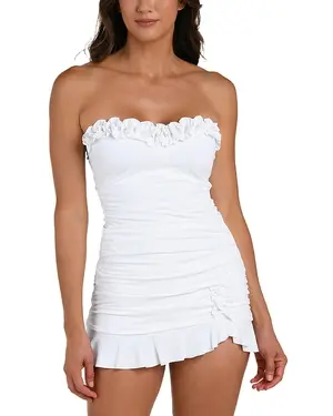 La Blanca Ruffle Bandeau Tankini Top - White