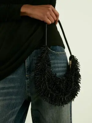 REISS Moon Beaded Crescent Shoulder Bag