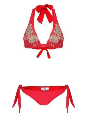 AMIR SLAMA Embroidered Bikini Set - Red
