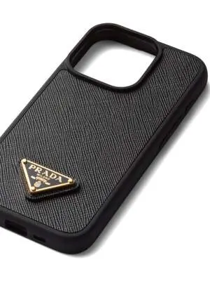 Prada Triangle-logo Iphone 15 Pro Case - Black