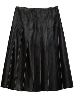 Prada Pleated Leather Midi Skirt