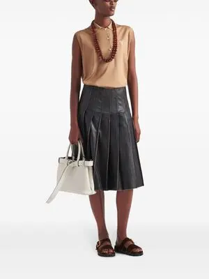 Prada Pleated Leather Midi Skirt