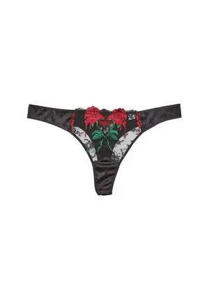 Fleur Du Mal Vampire Rose Embroidery Thong - Black
