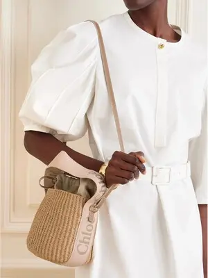 Chloé Woody Small Leather-trimmed Raffia Basket Bag - Neutrals
