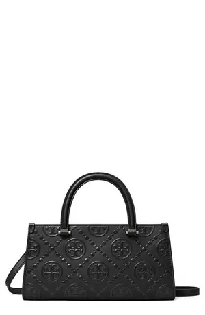 Tory Burch Small T Monogram Embossed Leather Tote - Black