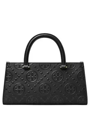 Tory Burch Small T Monogram Embossed Leather Tote - Black