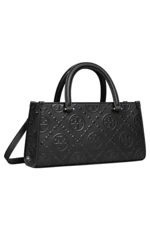 Tory Burch Small T Monogram Embossed Leather Tote - Black