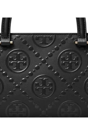 Tory Burch Small T Monogram Embossed Leather Tote - Black