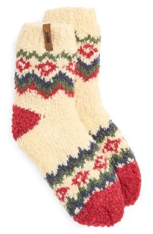 MUK LUKS MUK LUKS Cottage Bouclé Crew Socks Cream/red
