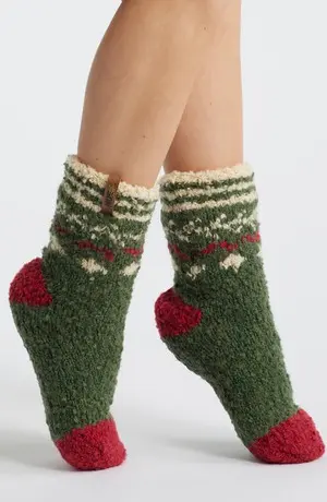 MUK LUKS Cottage Bouclé Crew Socks - Green