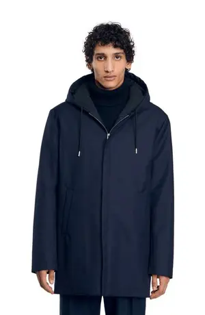 Sandro Quilted Zip-up Hooded Parka - Navy Blue