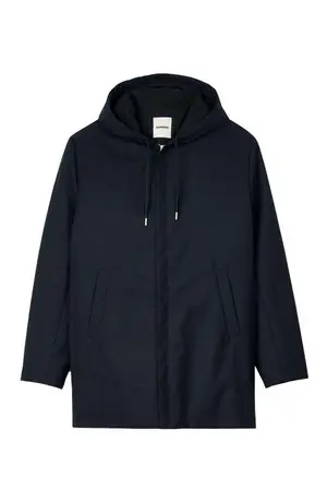 Sandro Quilted Zip-up Hooded Parka - Navy Blue