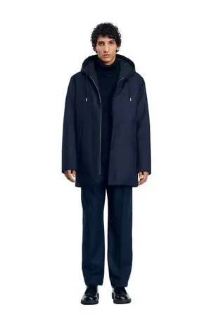 Sandro Quilted Zip-up Hooded Parka - Navy Blue