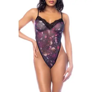 MAPALE Strappy Floral Mesh Teddy