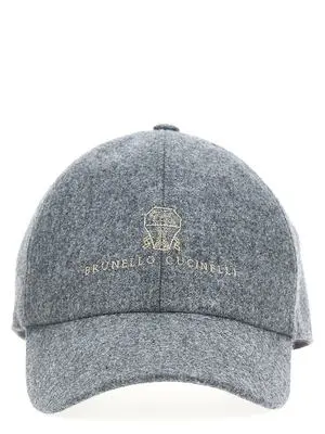 Brunello Cucinelli Logo Embroidery Wool Cap - Gray