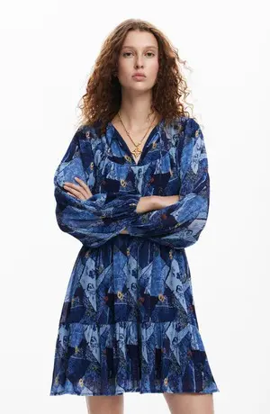 Desigual Luca Long Sleeve Plissé Dress