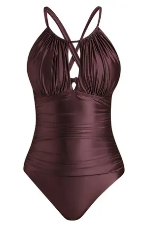 La Blanca High Neck One-piece Swimsuit - Truffle