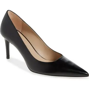 STUART WEITZMAN Power 75 Pointed Toe Pump - Black Leather
