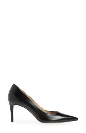 STUART WEITZMAN Power 75 Pointed Toe Pump - Black Leather