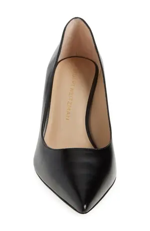 STUART WEITZMAN Power 75 Pointed Toe Pump - Black Leather
