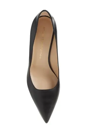 STUART WEITZMAN Power 75 Pointed Toe Pump - Black Leather