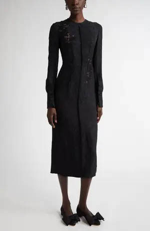 Erdem Long Sleeve Guipure Lace & Floral Satin Midi Dress