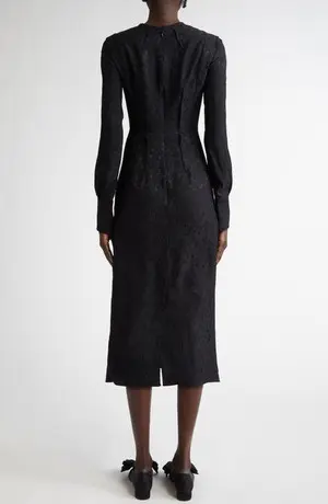 Erdem Long Sleeve Guipure Lace & Floral Satin Midi Dress