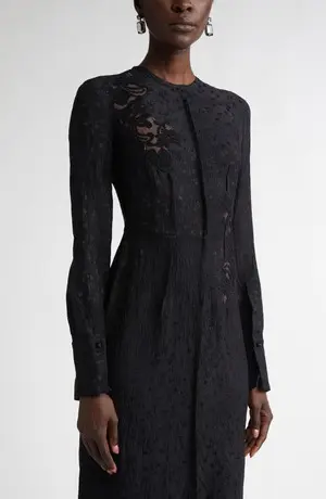 Erdem Long Sleeve Guipure Lace & Floral Satin Midi Dress