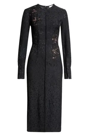 Erdem Long Sleeve Guipure Lace & Floral Satin Midi Dress