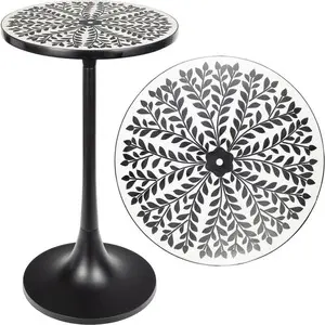 JONATHAN Y Nysha 25" Modern Bohemian Metal/resin Inlay Top Pedestal Drink Table And Decorative End Table - Black/white