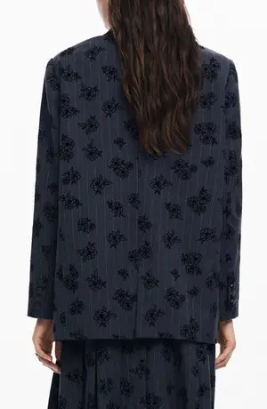 Desigual Floral Embroidered Pinstripe Jacket
