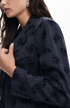 Desigual Floral Embroidered Pinstripe Jacket