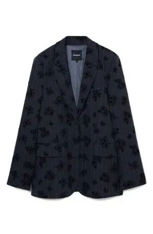 Desigual Floral Embroidered Pinstripe Jacket