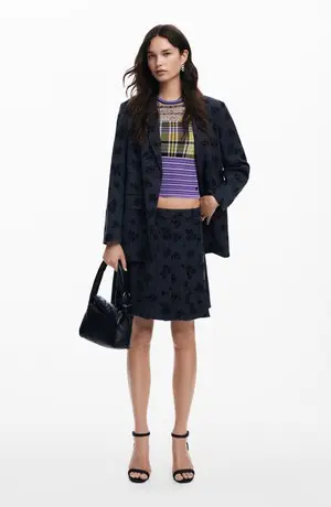 Desigual Floral Embroidered Pinstripe Jacket