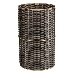 HAPPIMESS Cecil Modern Faux Wicker Cylinder Waste Basket - Dark Bronze/gold