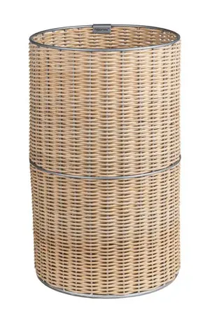 HAPPIMESS Cecil Modern Faux Wicker Cylinder Waste Basket - Natural/silver