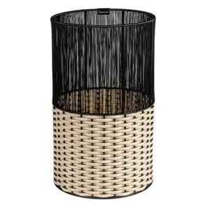 HAPPIMESS Harper Modern 2-tone Faux Wicker Cylinder Waste Basket - Black/cream