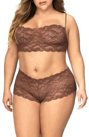 MAPALE Lace Bralette & Boyshorts Set - Cocoa