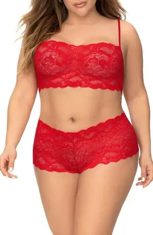 MAPALE Lace Bralette & Boyshorts Set - Red