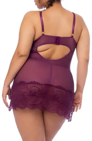 MAPALE Lace Trim Babydoll Chemise & G-string Set