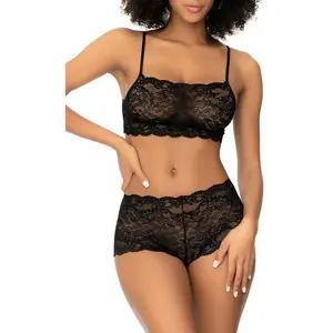 MAPALE Lace Bralette & Boyshorts Set - Black