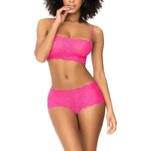 MAPALE Lace Bralette & Boyshorts Set - Hot Pink
