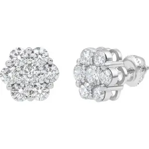 LUVMYJEWELRY Diamond Flower Cluster Earrings - 14k White Gold