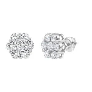 LUVMYJEWELRY Diamond Flower Cluster Earrings - 14k White Gold
