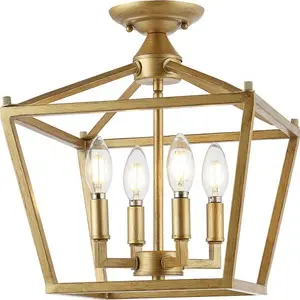 JONATHAN Y Plains 4-light Iron Modern Farmhouse Led Flush Mount - Brass Gold