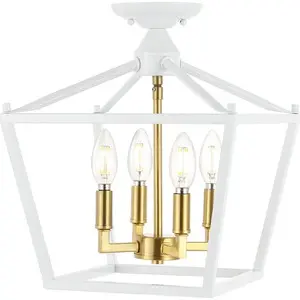 JONATHAN Y Plains 4-light Iron Modern Farmhouse Led Flush Mount - White/brass Gold