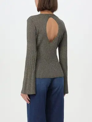 TWINSET Ribbed Metallic Sweater With Open Back - Gold