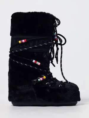 Moon Boot Furry Lace-up Boots - Black