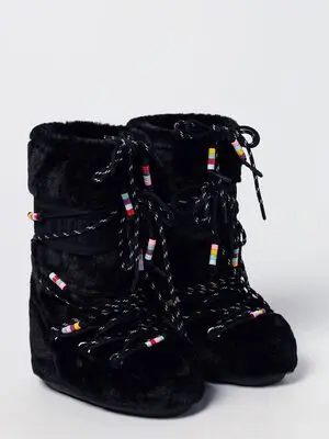 Moon Boot Furry Lace-up Boots - Black