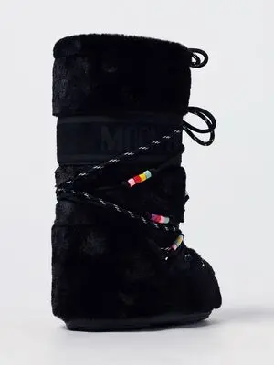 Moon Boot Furry Lace-up Boots - Black